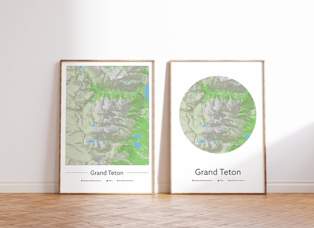 Grand Teton Poster Topographic Map A2 Digital Download - Etsy
