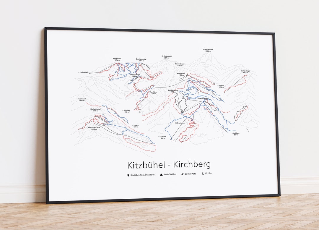 Kitzbühel Kirchberg Ski Area Piste Map Poster Ski Map 2 Versions A2/A3 ...