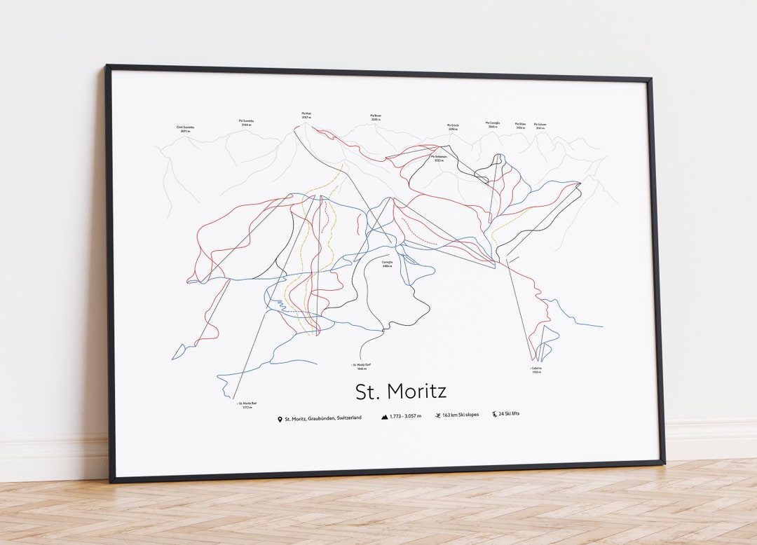 Poster Piste Map St. Moritz DIN A2 Gift for Skiers Digital Download - Etsy