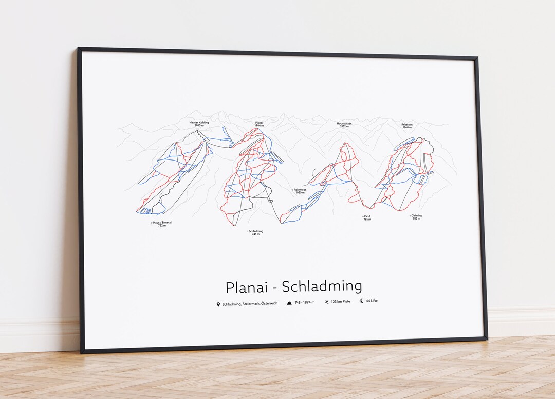 Planai Schladming Ski Area Piste Map Poster 2 Variants A2 Gift for ...