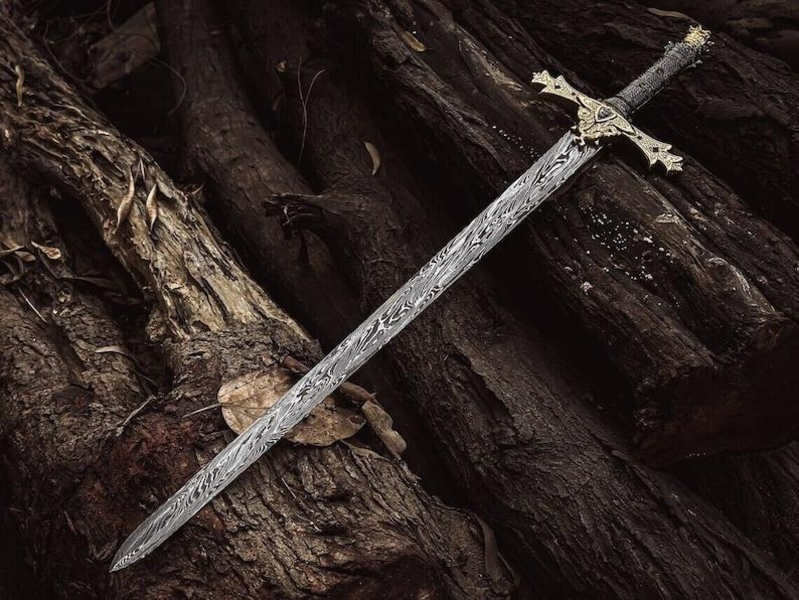 Handmade Damascus Steel Templar Sword: Medieval Style With Leather ...