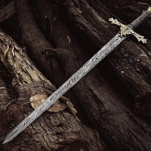 Handmade Damascus Steel Templar Sword: Medieval Style With Leather ...
