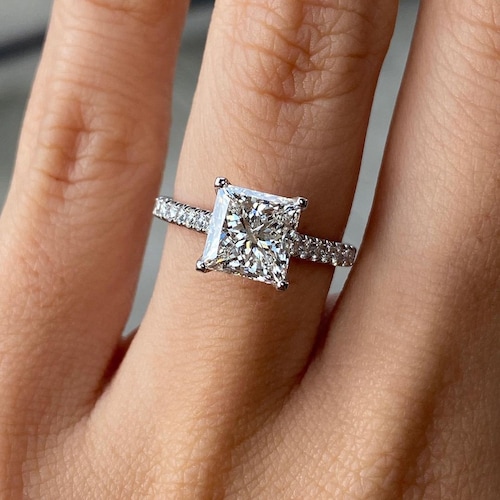 2 CT Princess Cut Moissanite Diamond Engagement Ring Set - Etsy
