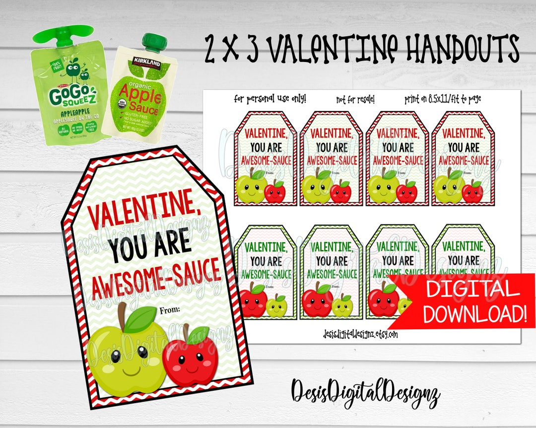 Applesauce Valentine Handouts. Classroom Valentines for School ...