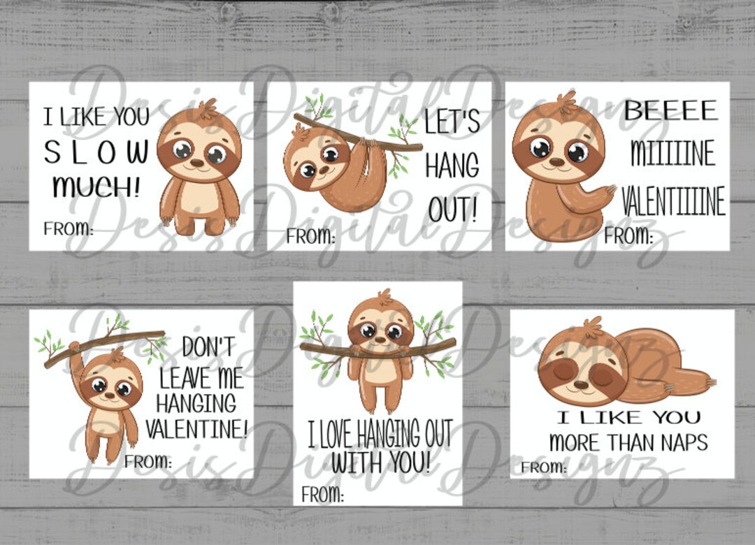 Sloths Instant Download Valentines. Printable School Valentines ...
