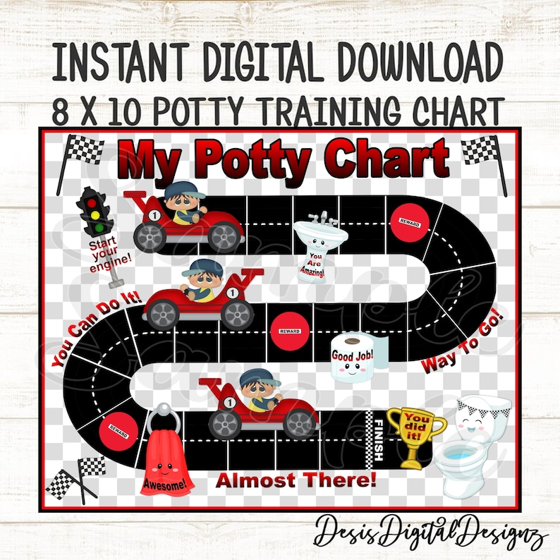 Racecar Potty Chart Race Car Potty Training Chart Sticker Reward Chart ...