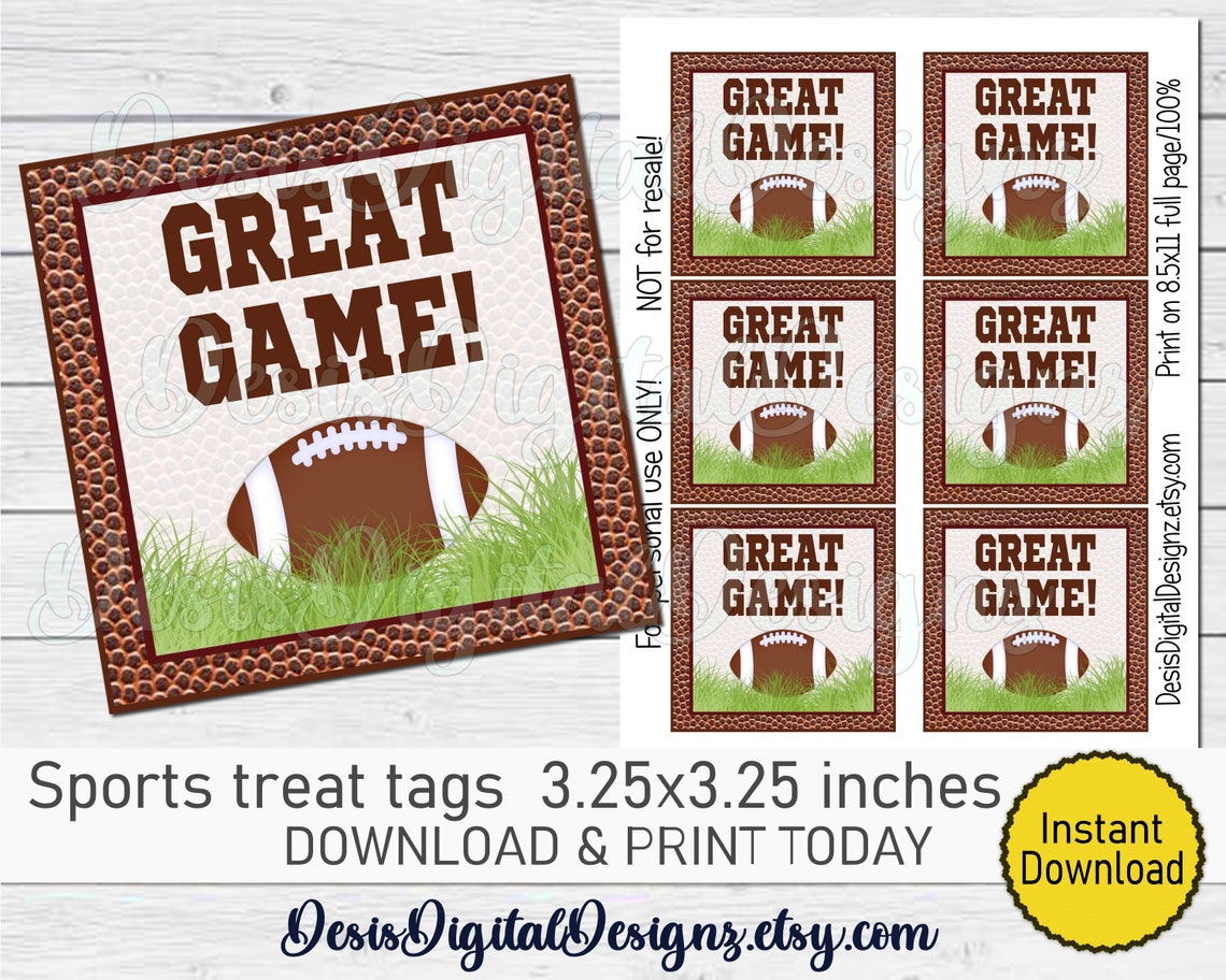 Great Game Treat Tags Football Handout Game Day Favors Mini Cookie ...