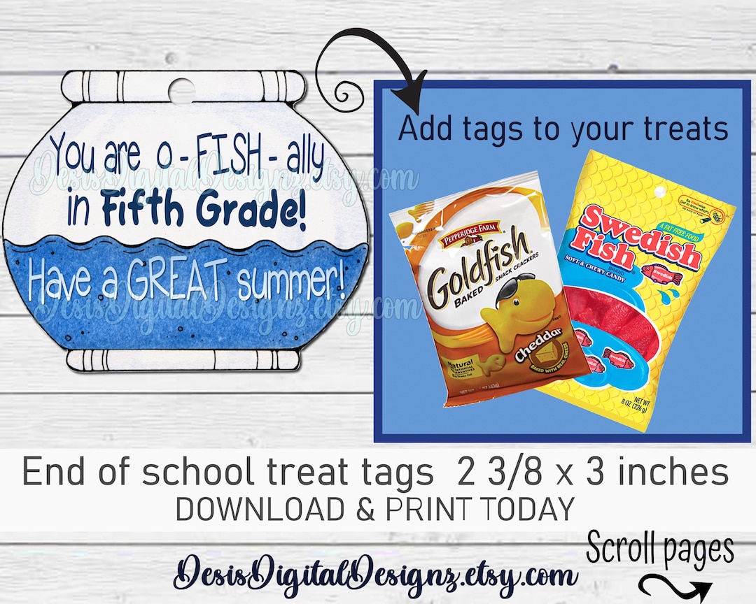 You Are O-fish-ally in Fifth Grade Tags Treat Tags Last Day of School ...