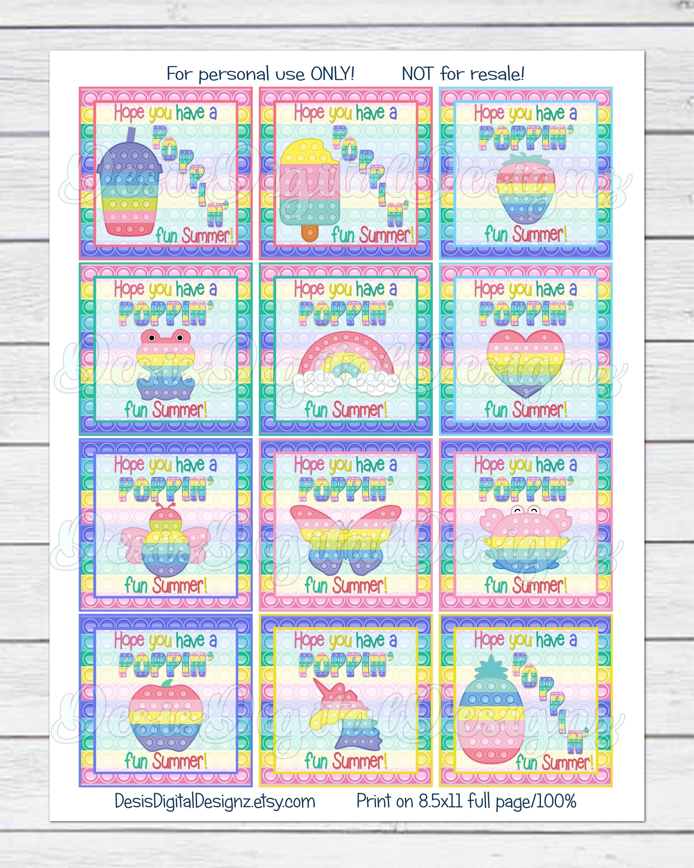 Hope You Have a Poppin Summer Last Day of School Favor Tags Fidget Toy ...