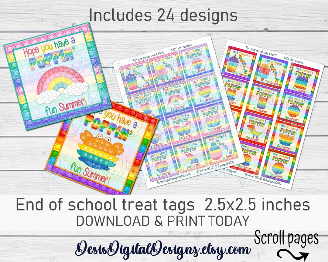 Hope You Have a Poppin Summer Last Day of School Favor Tags Fidget Toy ...