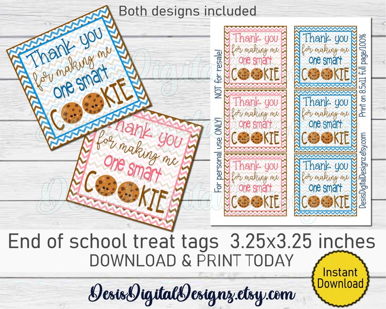 Thank You for Making Me One Smart Cookie Tags Thank You Teacher Tag ...