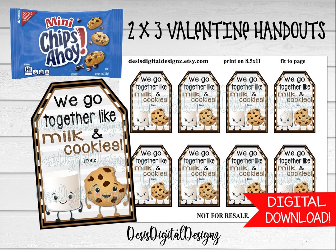 Milk and Cookies Valentine Card Valentine Party Favor School Valentine ...