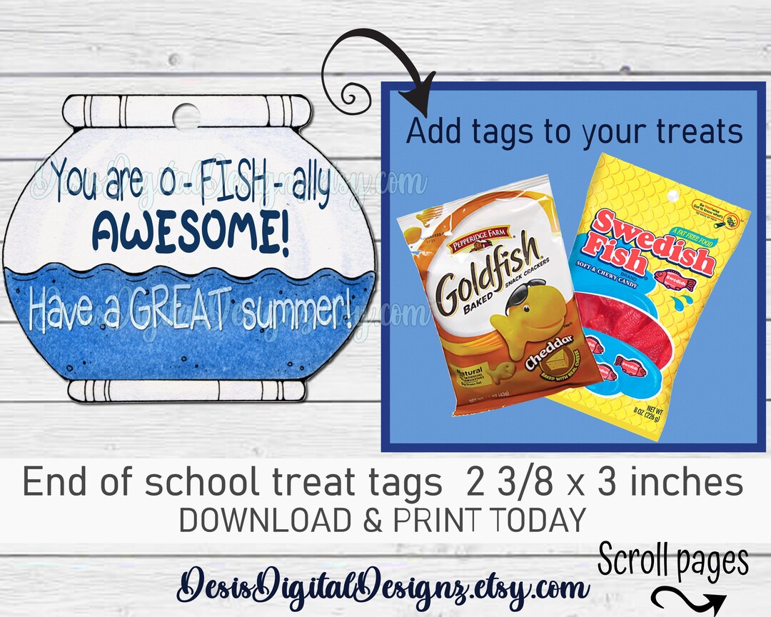 You Are O-fish-ally Awesome Tags Treat Tags Last Day of School Gifts ...