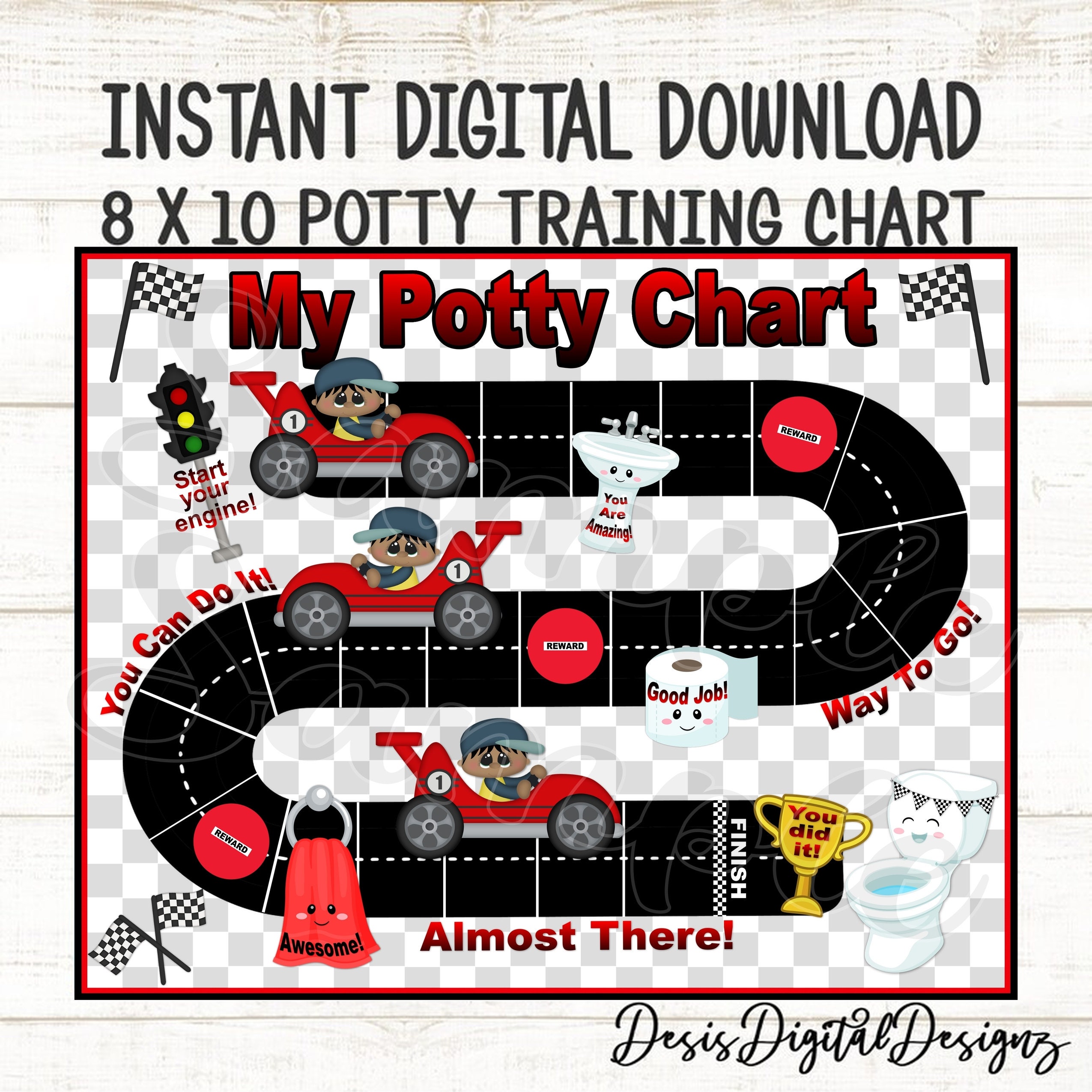 Racecar Potty Chart Race Car Potty Training Chart Sticker Reward Chart ...
