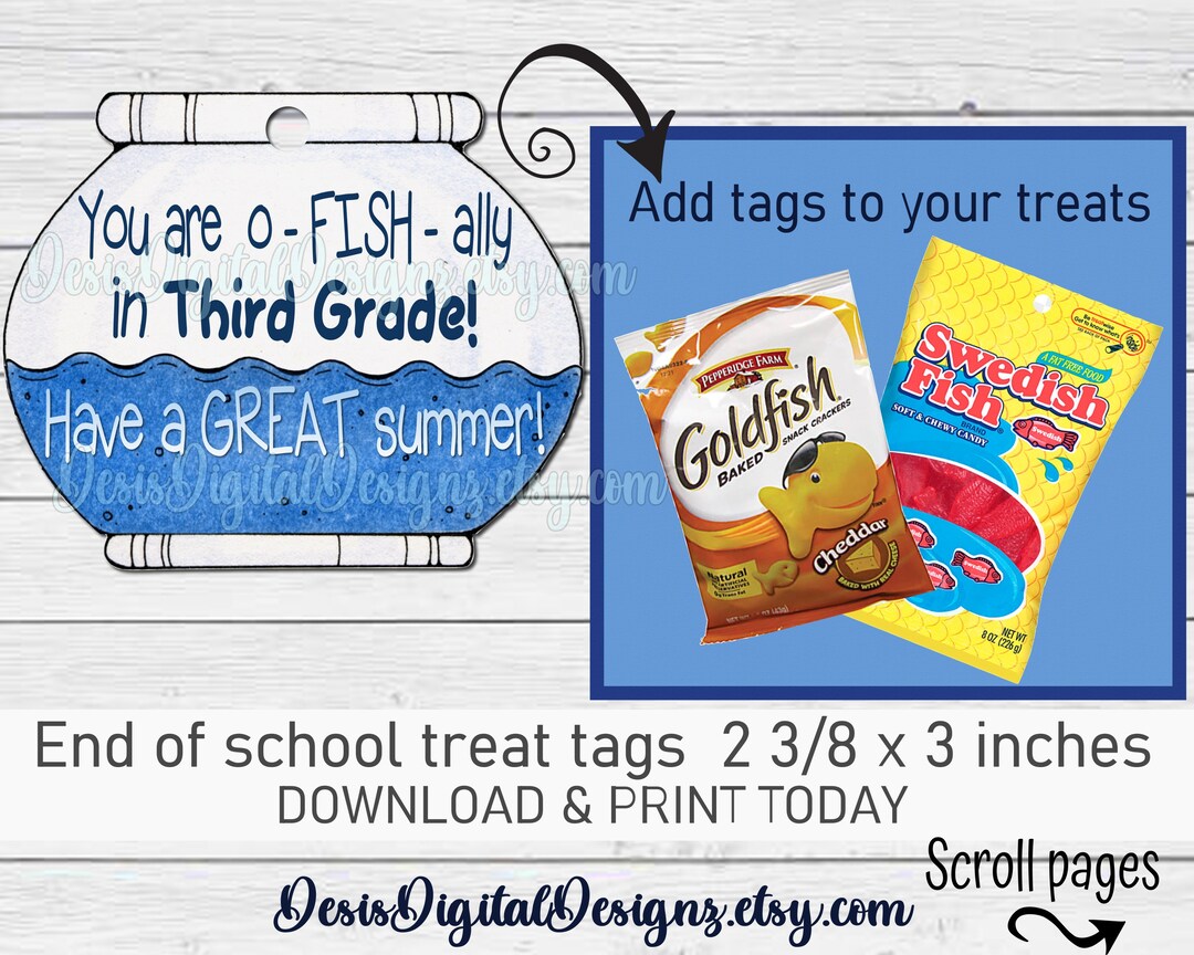 You Are O-fish-ally in Third Grade Tags Treat Tags Last Day of School ...