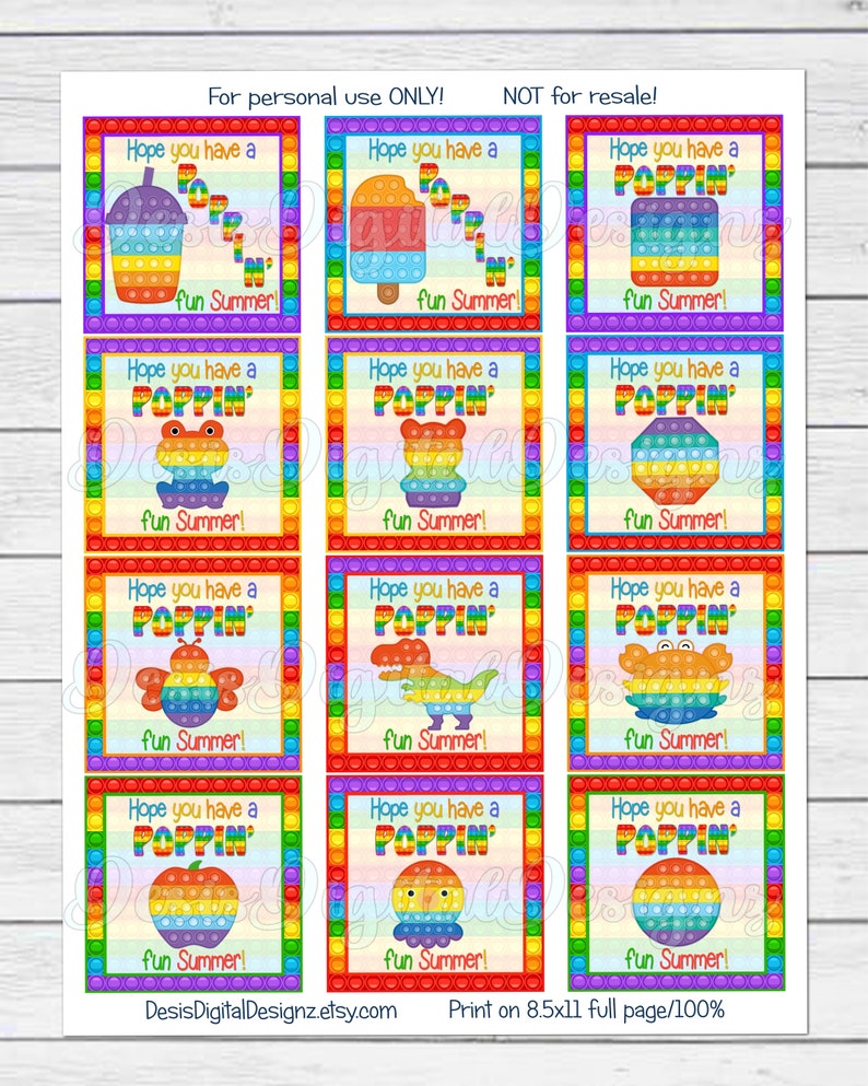 Hope You Have a Poppin Summer Fidget Toy School Handout Pop Toy Handout ...