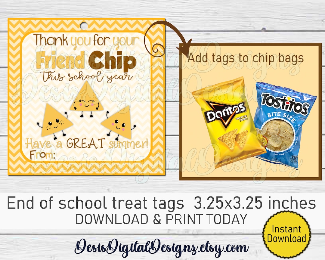 Friend Chip Bag Tags Thank You Tags School Handout Last Day of School ...