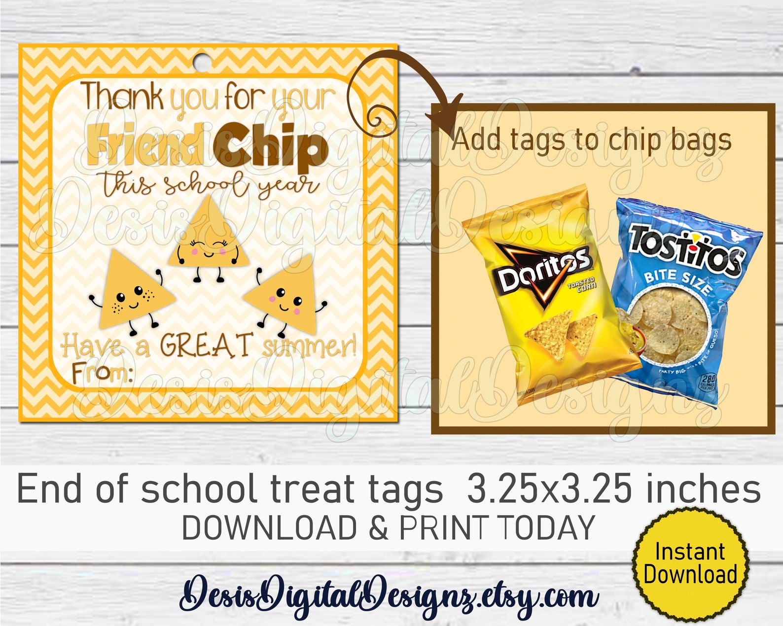 Friend Chip Bag Tags Thank You Tags School Handout Last Day of School ...