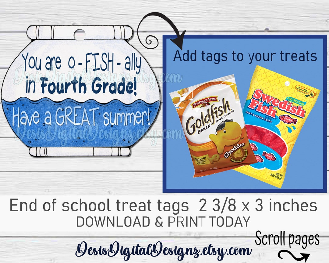 You Are O-fish-ally in Fourth Grade Tags Treat Tags Last Day of School ...