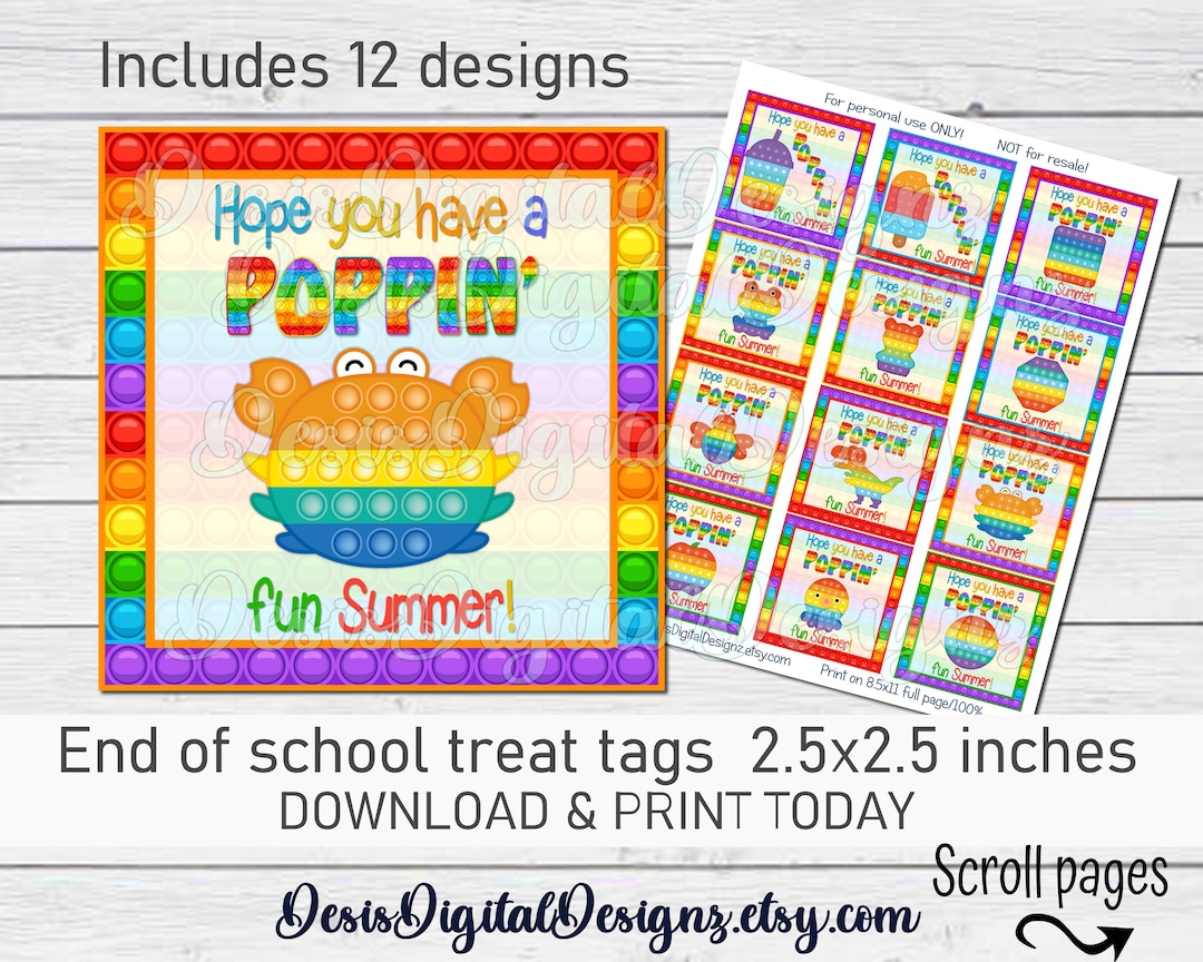Hope You Have a Poppin Summer Fidget Toy School Handout Pop Toy Handout ...