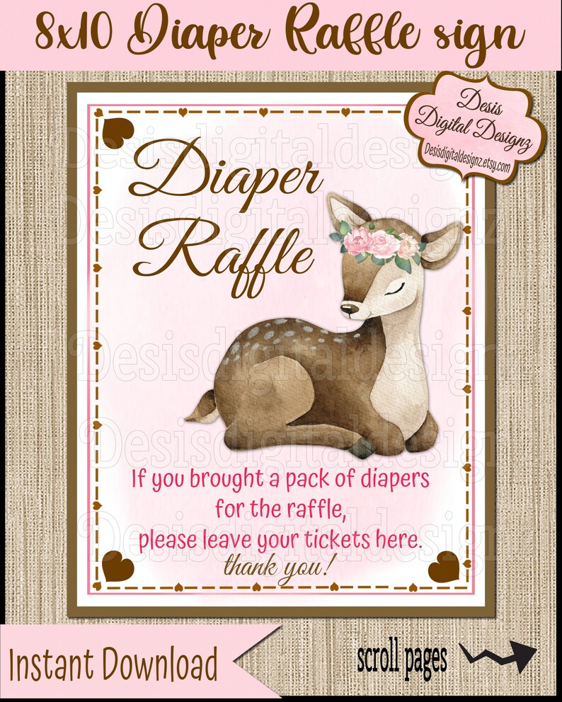 Deer Diaper Raffle Sign Deer Diaper Raffle Cards Girl Baby | Etsy