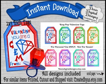 Ring Pop Valentine Printable | Etsy