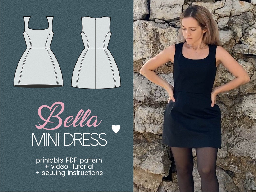 PATTERN Black Bella Mini Dress Little Dress Classic Casual - Etsy