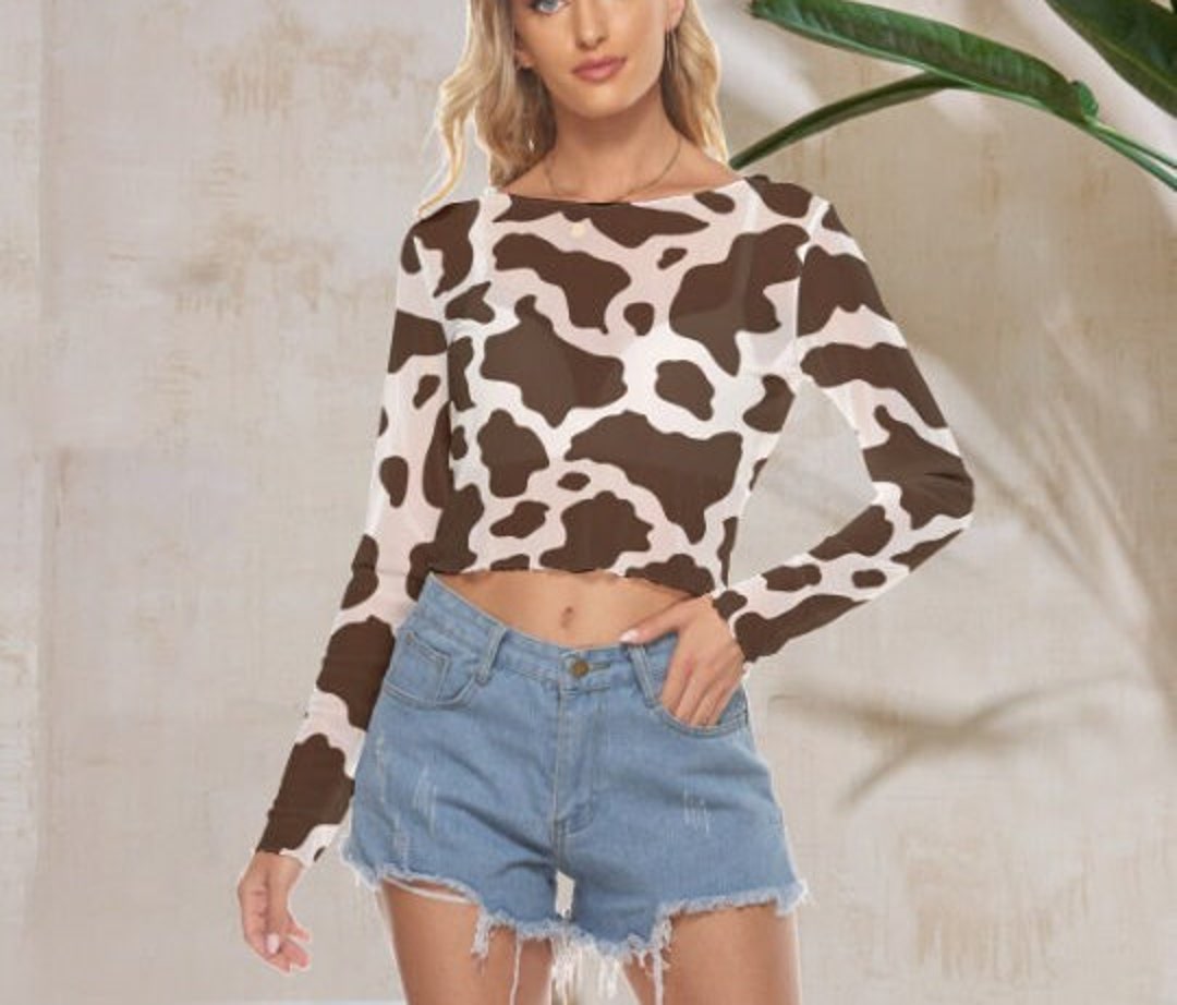 Brown Cow Print Women's Mesh Long Sleeves T-shirt - Etsy