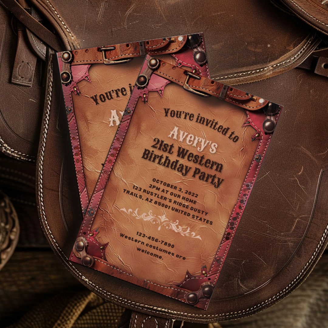 Country Western Cowboy Theme Invitation, Pink Theme, Instant Invitation ...