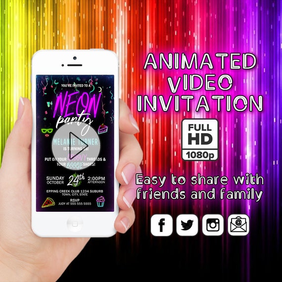 Neon Party Invitation Glow Party Invitation Neon Birthday | Etsy