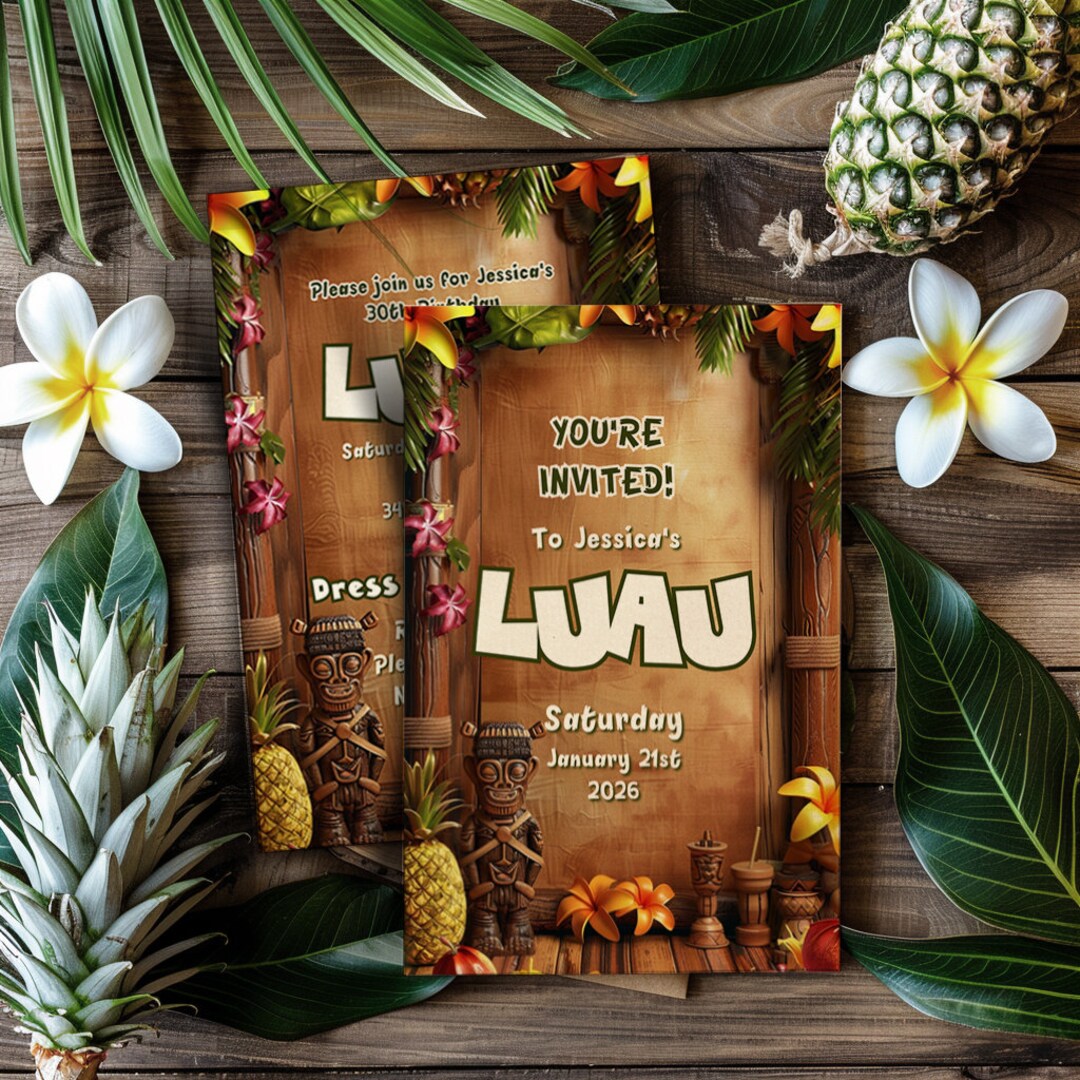 Hawaiian Luau Invitation, Birthday Theme, Instant Invitation, Digital, Downloadable Invitation ...