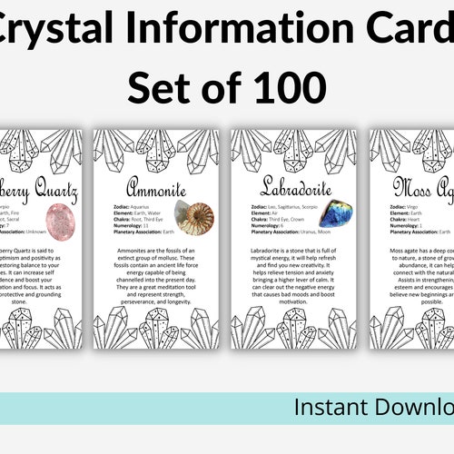 100 Crystal Information Cards Crystal Meaning Instagram - Etsy