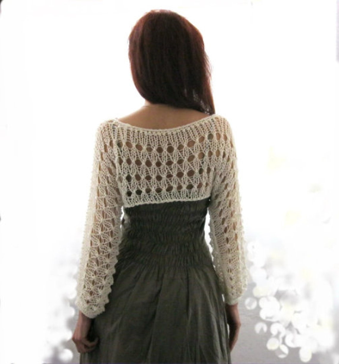 Cotton Summer Cropped Sweater Shrug in Ivory Color Hand - Etsy