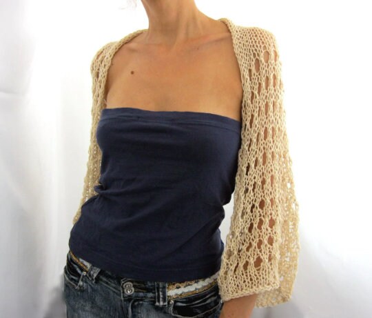 Light Beige COTTON SHRUG ....elegant Hand Knitted Summer Shrug - Etsy