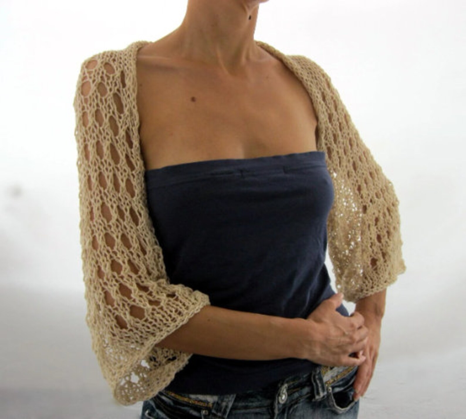 Light Beige COTTON SHRUG ....elegant Hand Knitted Summer Shrug - Etsy