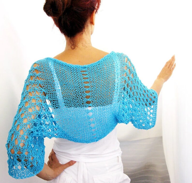 Turquoise Handknit Summer Loose Cotton Lace Shrug - Etsy