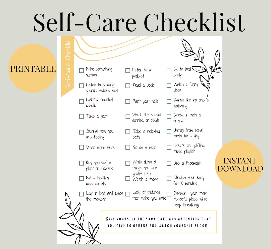 Self Care Checklist Printable- PDF- Mental Health- Coping Skills Daily ...