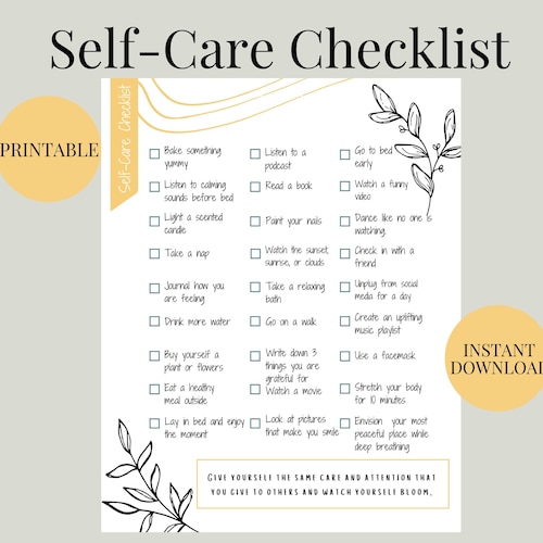 Self Care Checklist Printable PDF Mental Health Coping - Etsy
