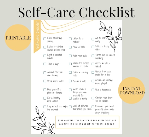 Self Care Checklist Printable PDF Mental Health Coping - Etsy
