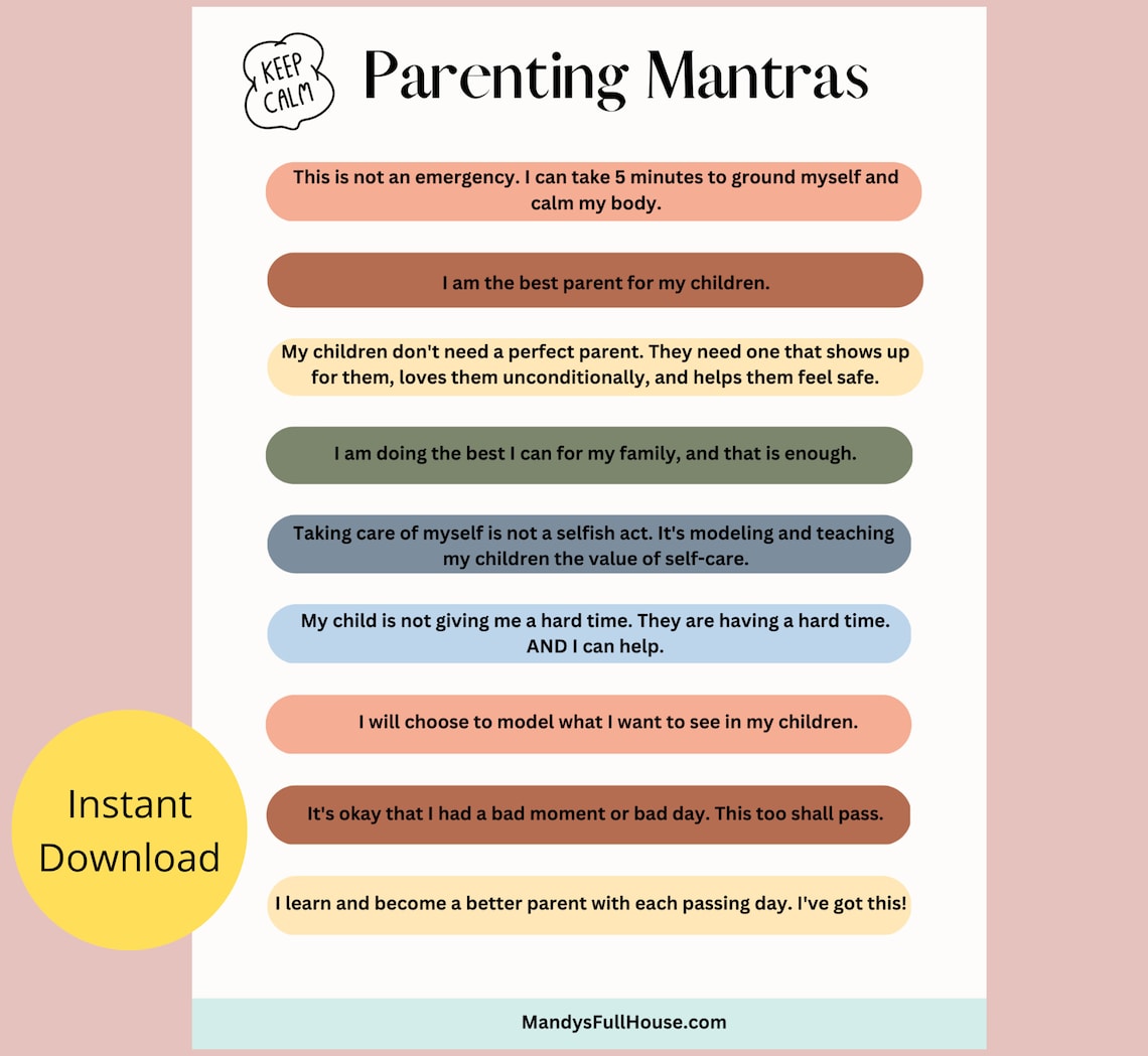 Parenting Mantras Therapy Worksheets, Child Therapy, Teen, Anxiety ...