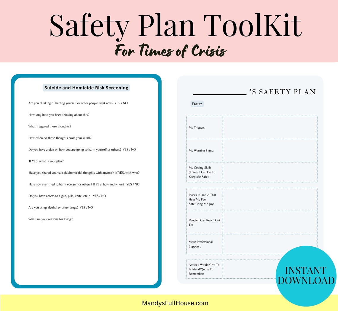 Safety Plan Safety Plan Worksheet Crisis Safety Plan - Etsy