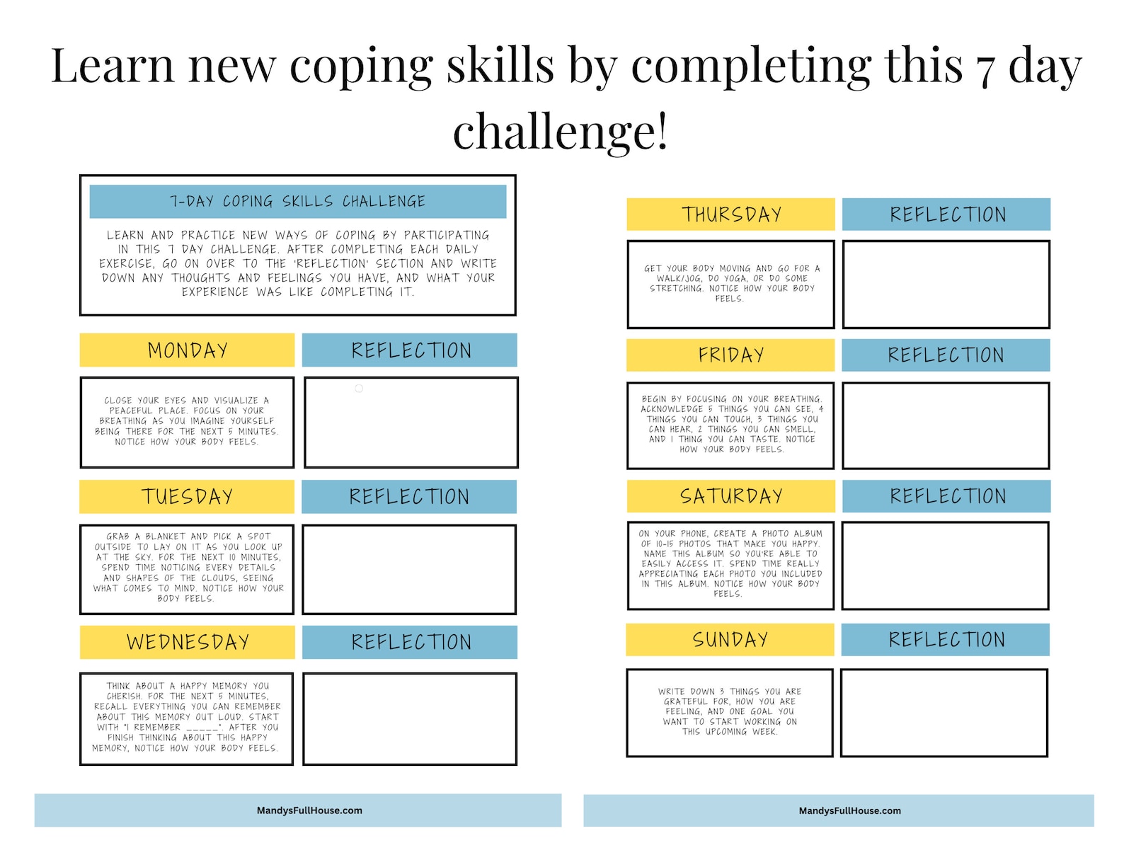 Self Care Printable- PDF- Mental Health- Coping Skills Daily Checklist ...