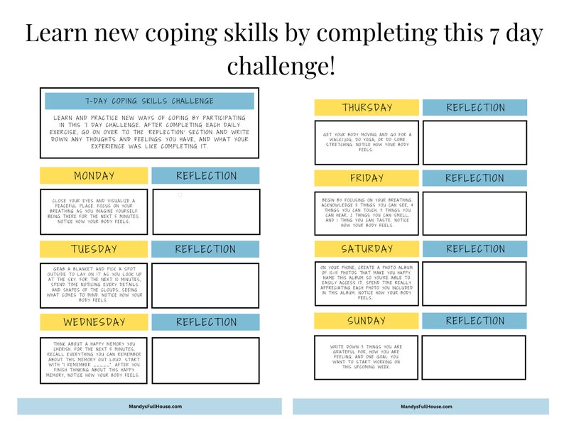 Self Care Printable- PDF- Mental Health- Coping Skills Daily Checklist ...