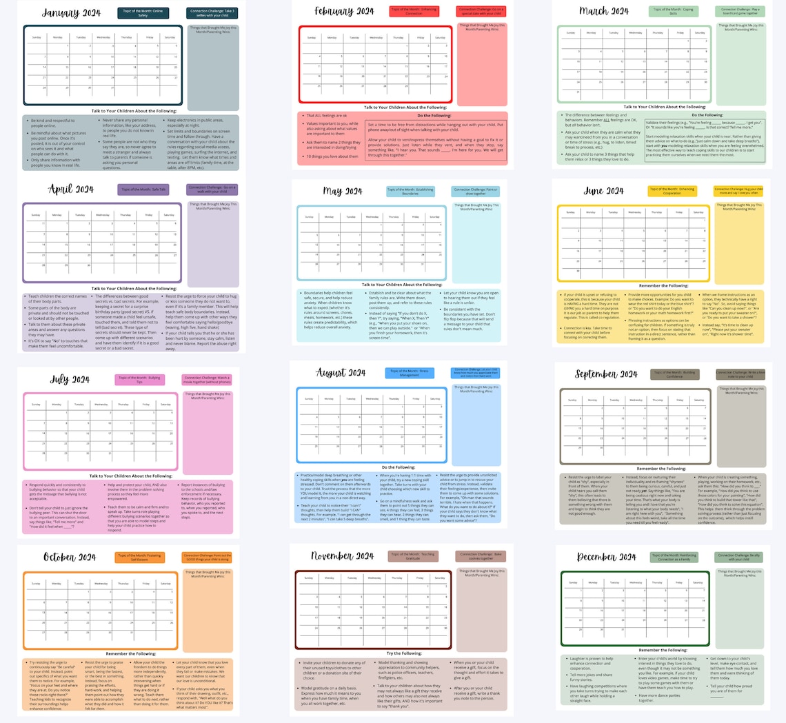 Parenting 2024 Printable Calendar, 2024 Yearly Calendar, Therapy ...