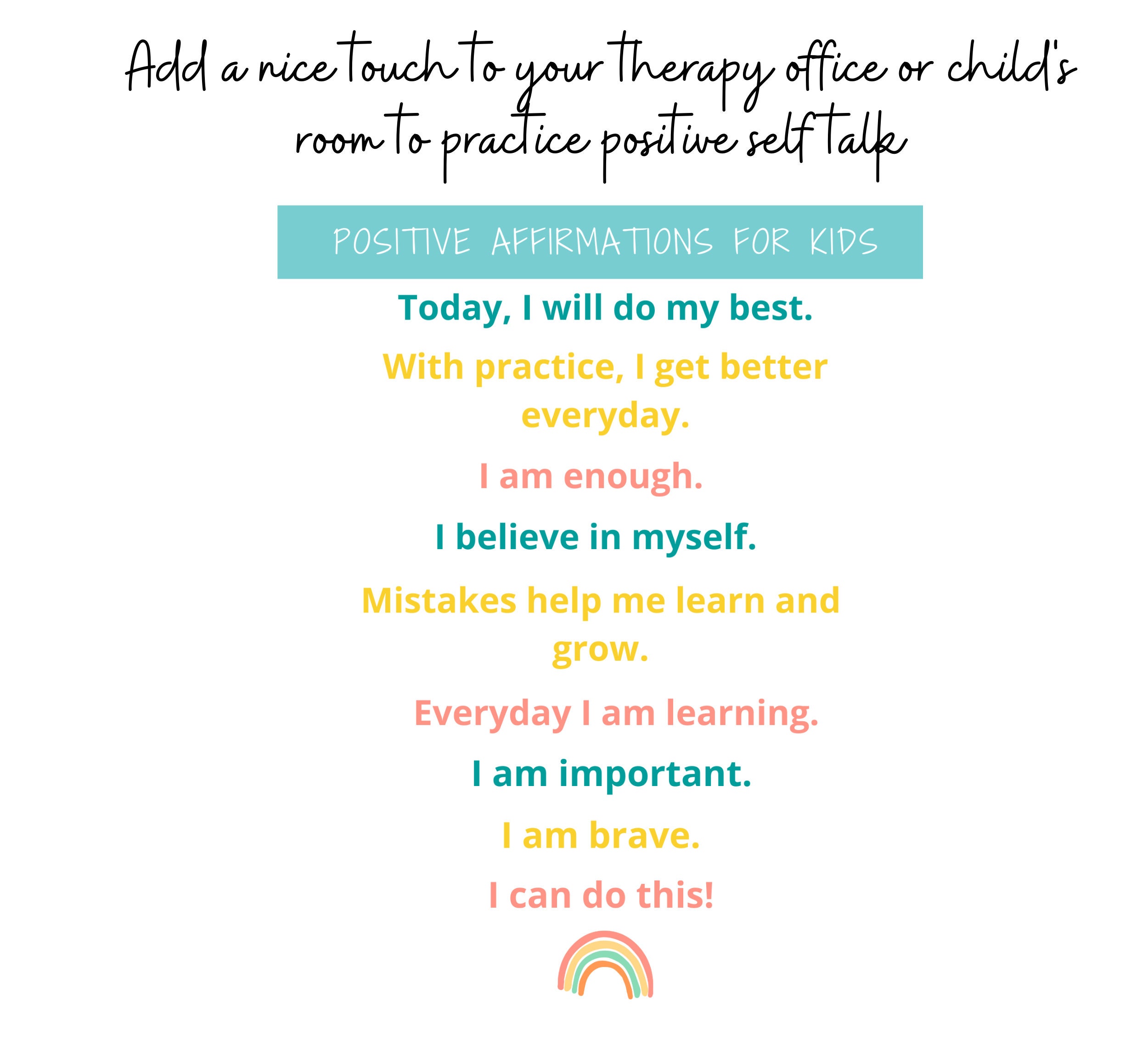 Daily Affirmations for Kids, Daily Affirmations Poster, Therapy Room ...
