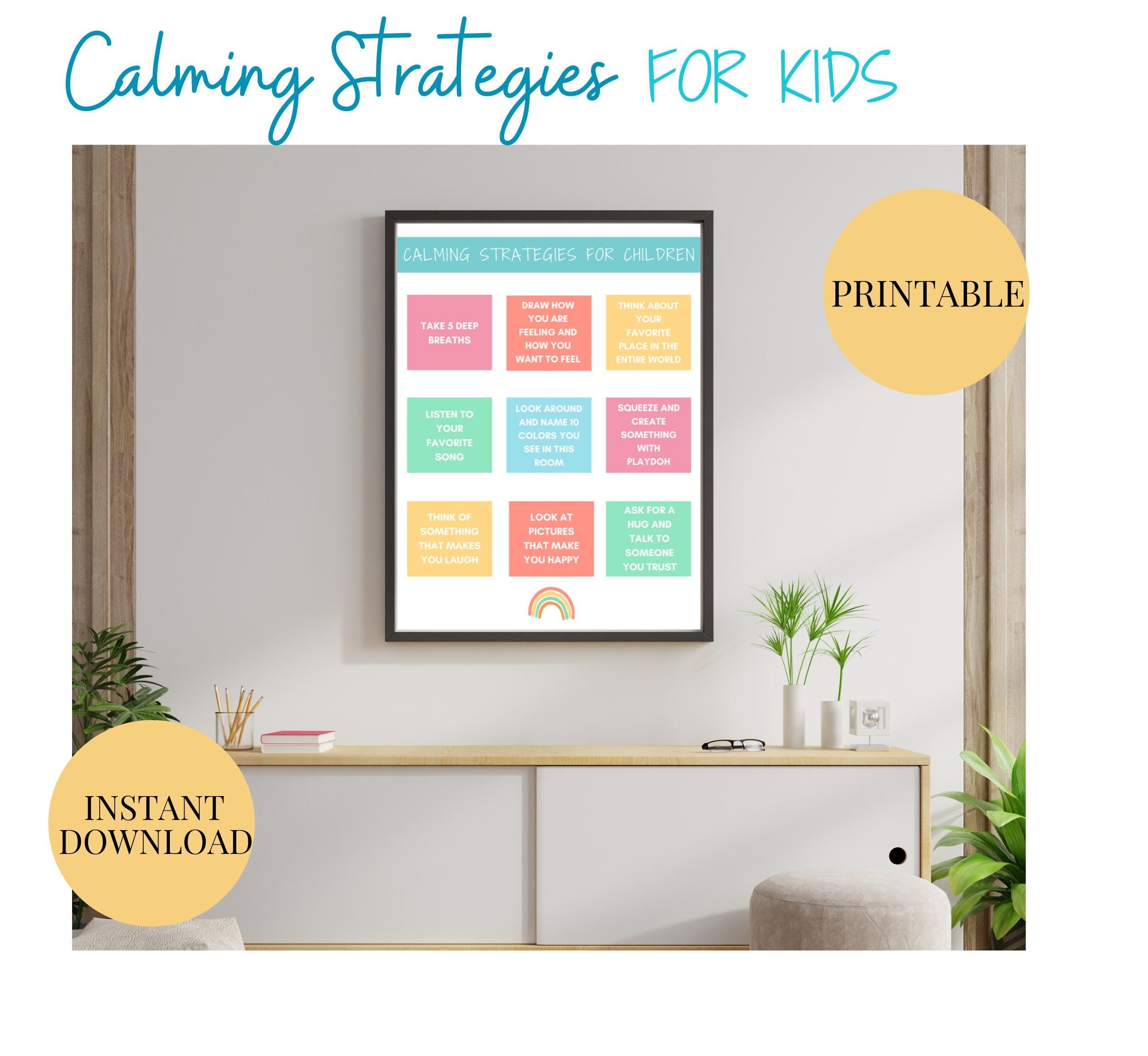 Coping Skills Children Printable Poster, Calm Down Kids Teens, Mental ...