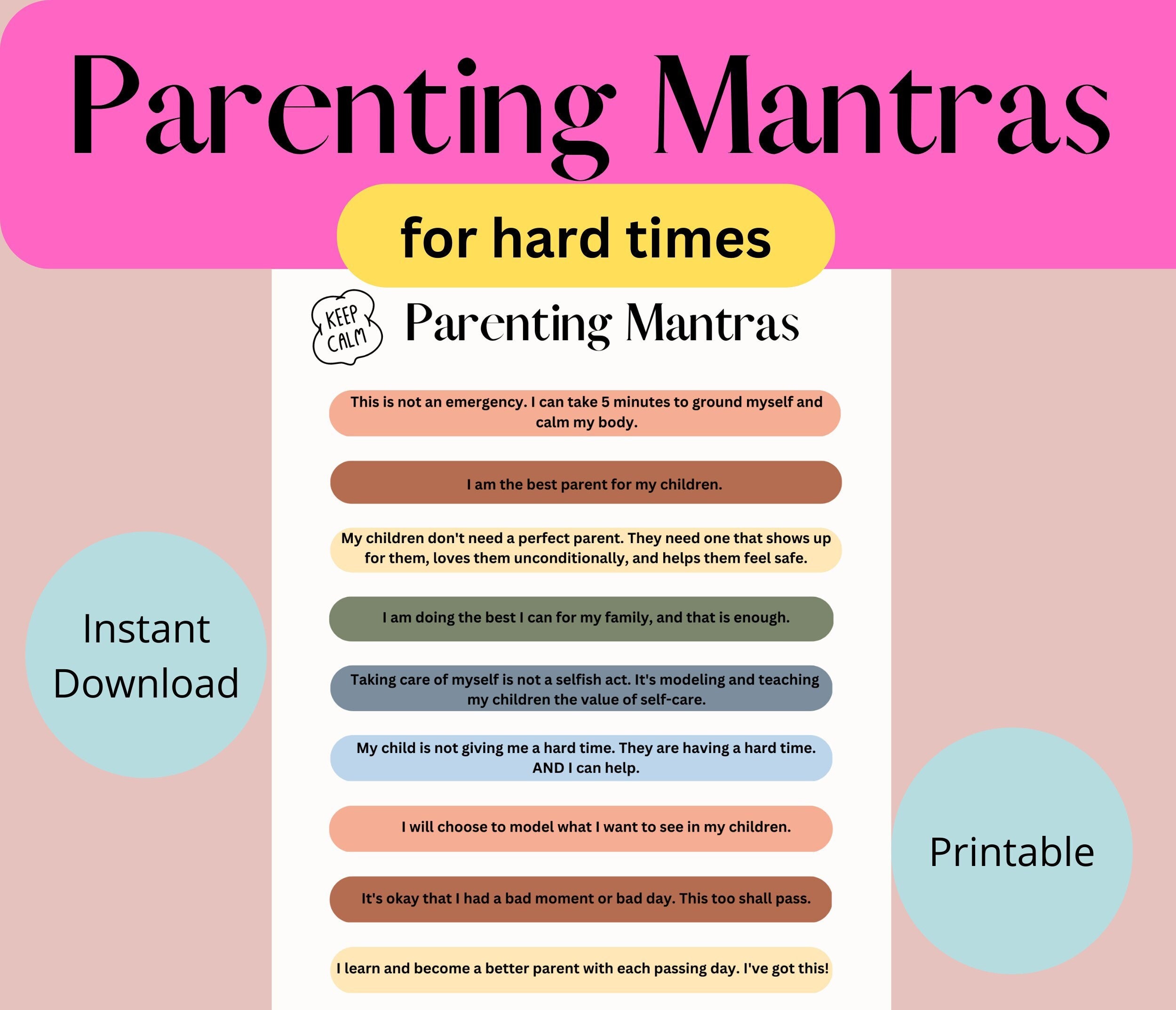 Parenting Mantras Therapy Worksheets, Child Therapy, Teen, Anxiety ...