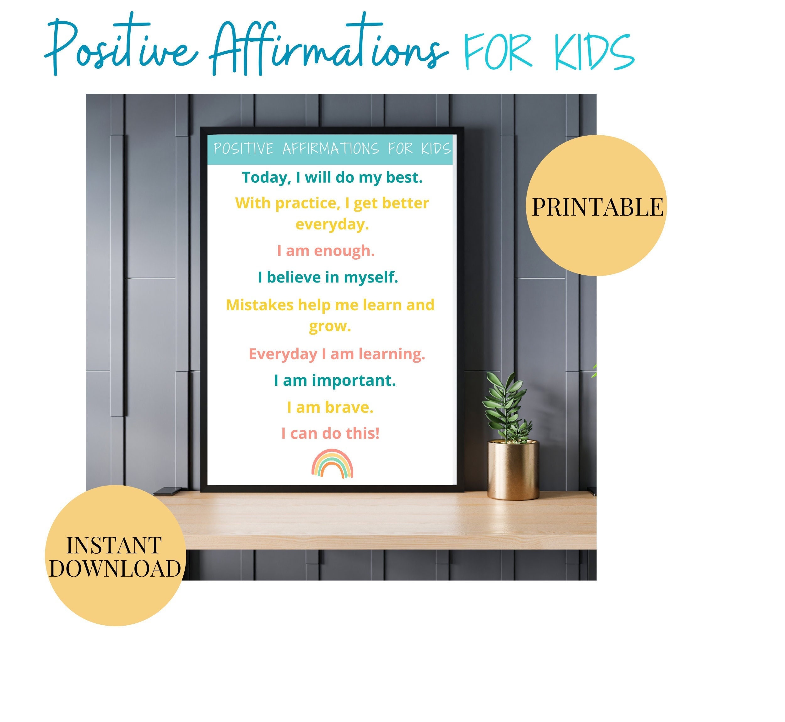 Daily Affirmations for Kids, Daily Affirmations Poster, Therapy Room ...