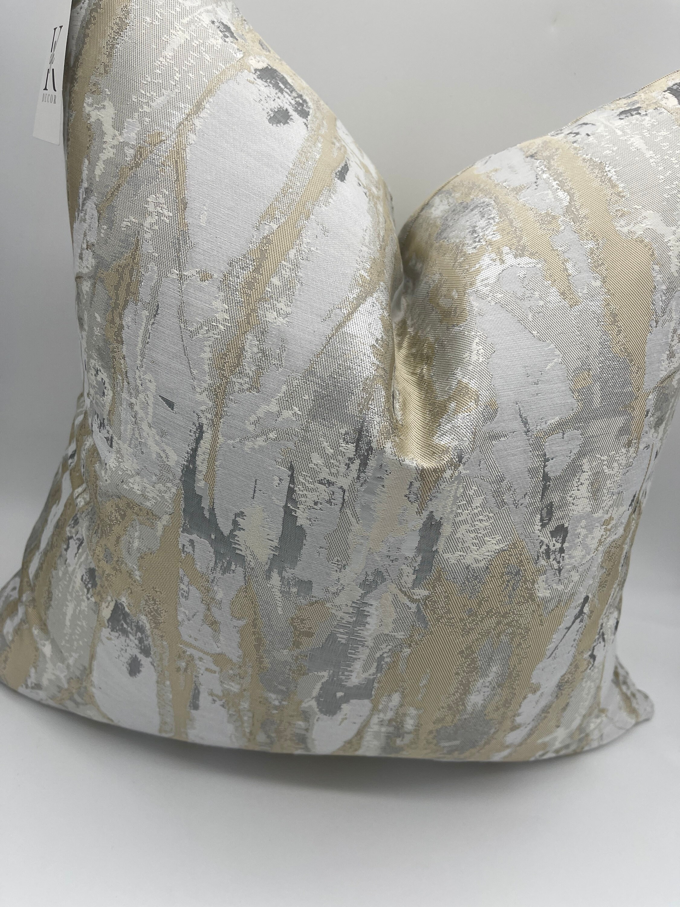 Gray and Tan With Silver Metallic Pillow Cover /beige Abstract Throw ...