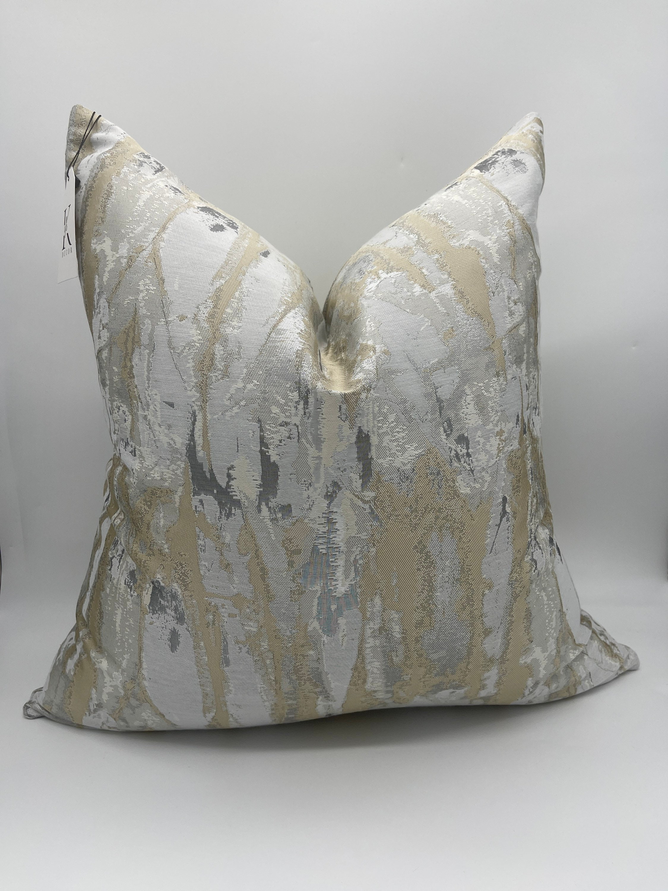 Gray and Tan With Silver Metallic Pillow Cover /beige Abstract Throw ...